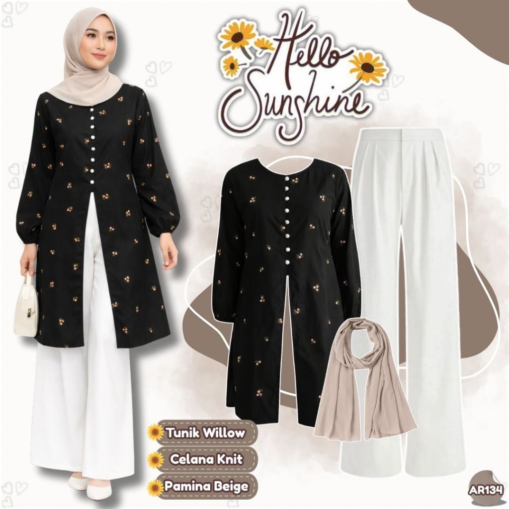 Jual One Set Wanita Modern ( Tunik Willow+Celana Knit+Pasmina Beige ...