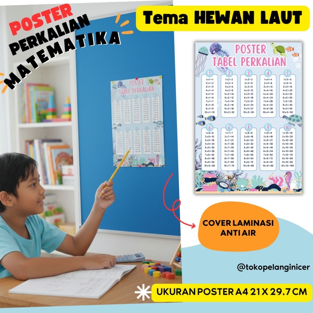 Jual Poster Tabel Perkalian Matematika Anak Tema Hewan Laut – Edukatif ...