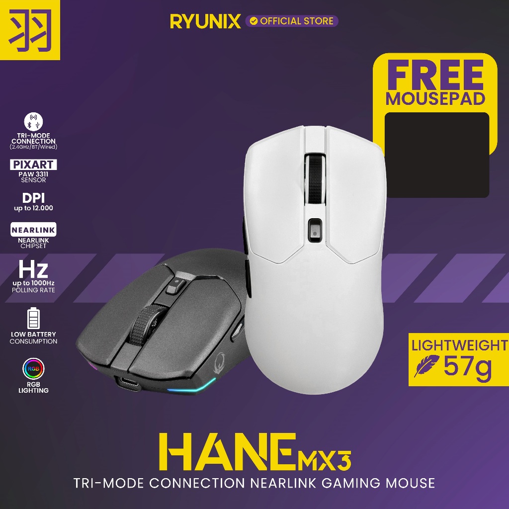 Jual SADES RYUNIX Mouse Gaming NEARLINK HANE MX3 Lightweight Tri-Mode ...