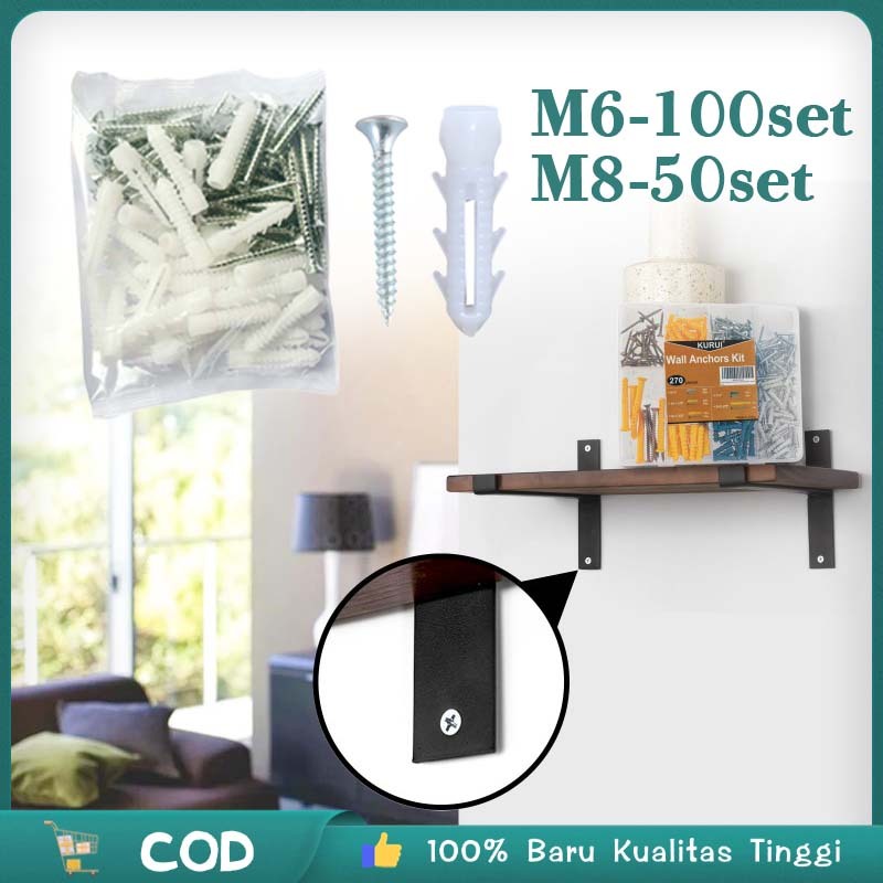 Jual Isi 100/set M6/8 Wall Anchor Sekrup Beton Tembok Angkur Sekrup ...