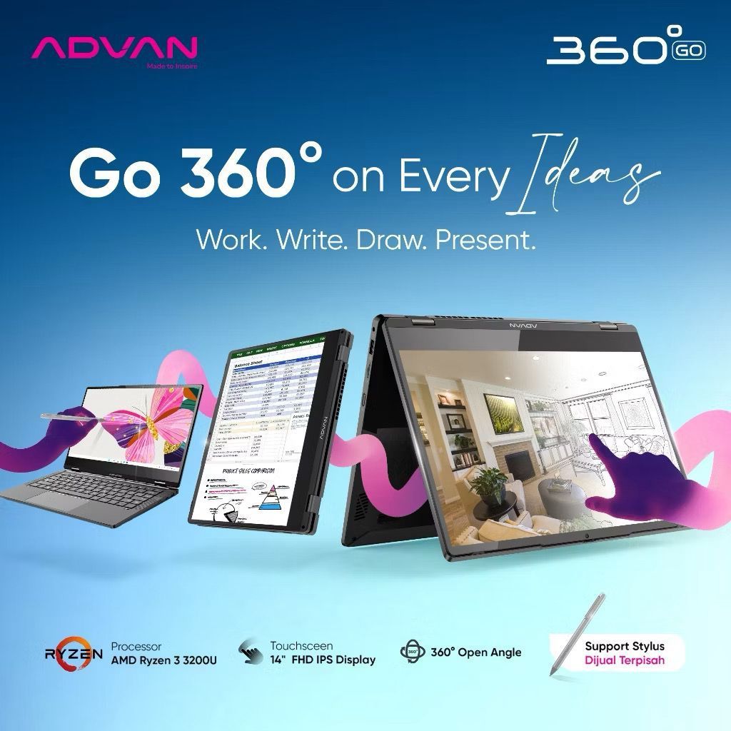 Jual ADVAN 2 in 1 Flip 360 Go AMD RYZEN 3 3200U RAM16GB SSD1TB 14inc ...