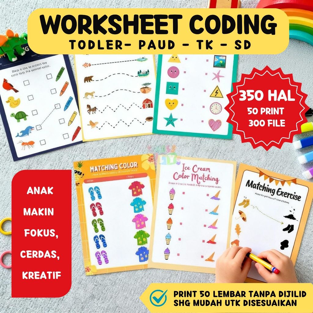 Jual 350 Lembar Worksheet Coding Anak | Lembar Kerja Anak Toddler PAUD ...