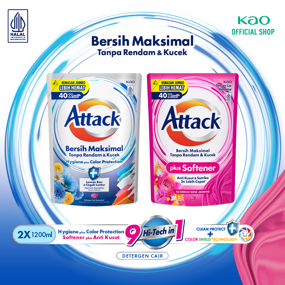 Jual Attack Laundry Package Mix Deterjen Cair Anti Bau 1200 mL (Set isi ...