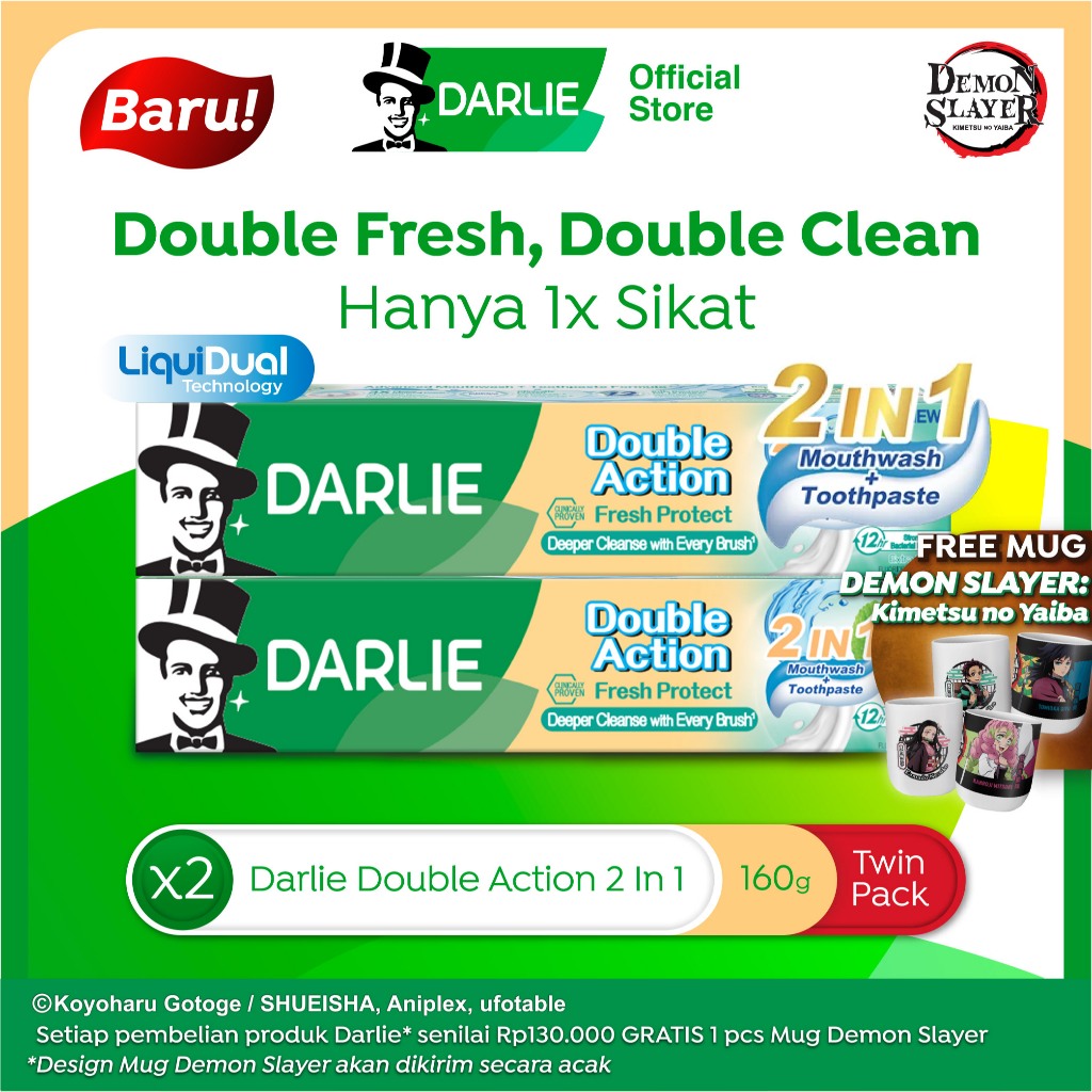 Jual Twin Pack Darlie Toothpaste Double Action Fresh Protect 2IN1 160G ...