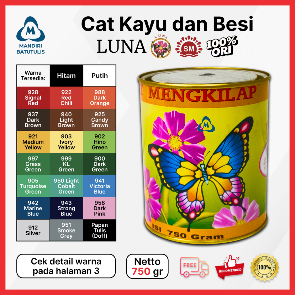 Jual Cat Kayu Besi LUNA 750gram - Cat Minyak High Gloss Mengkilap Cat ...