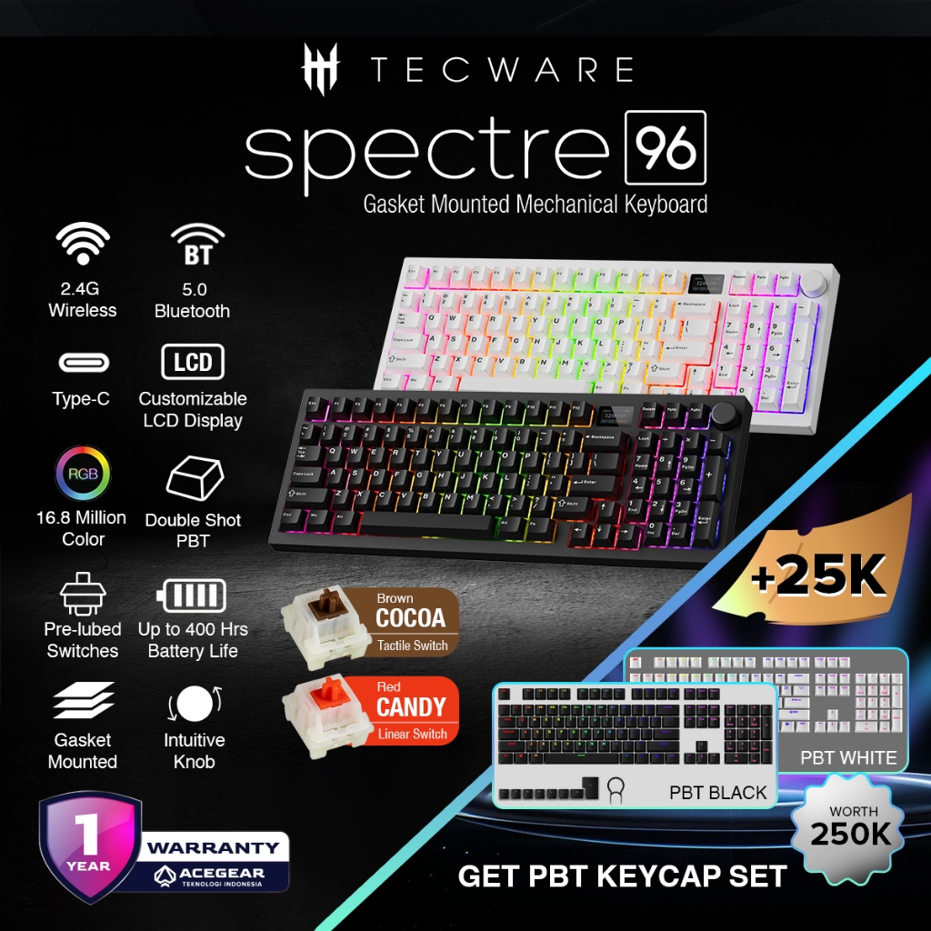 Jual TECWARE SPECTRE 96 3-Mode gasket mounted wireless gaming keyboard ...