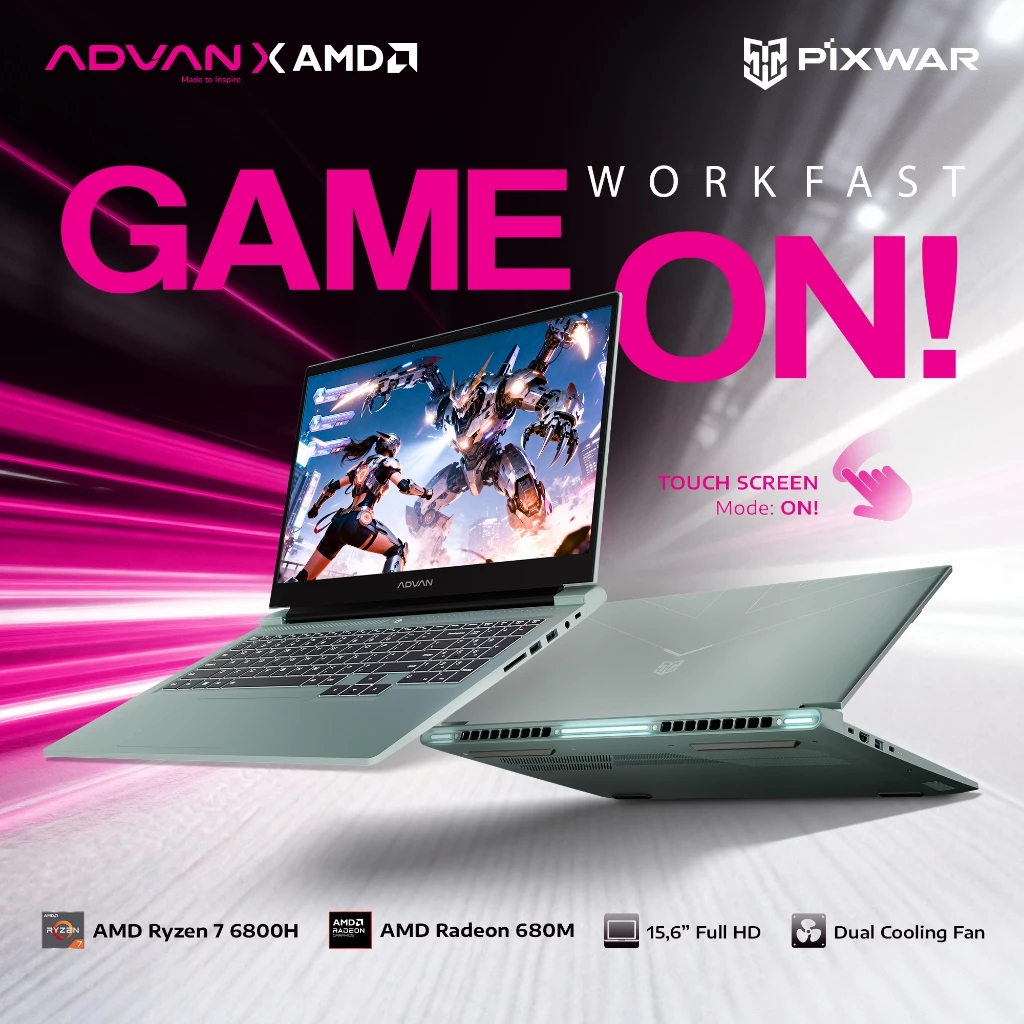 Jual ADVAN Pixwar Laptop Gaming Touchscreen Ryzen 7 6800H Ram 16GB DDR5 ...