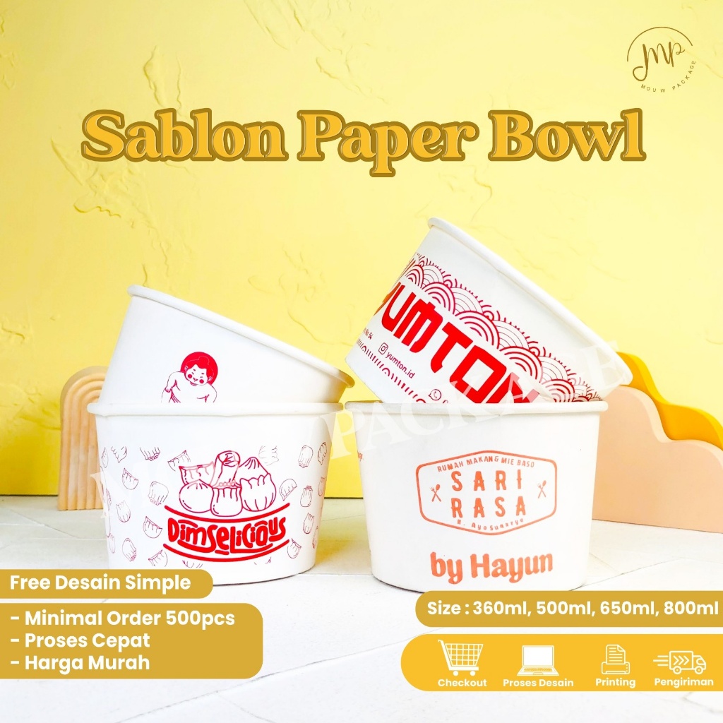 Jual SABLON PAKET PAPER BOWL MURAH / SABLON CUSTOM MERK SENDIRI ...