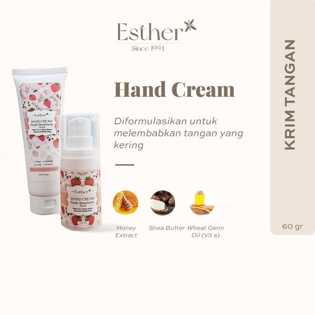 Jual Esther Hand Cream Fresh Strawberry Scent - Hand Cream, Krim Tangan ...