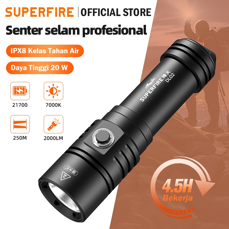 Jual SUPERFIRE DL02 Senter Selam LED 20W Super Terang 2000 Lumen Tahan ...