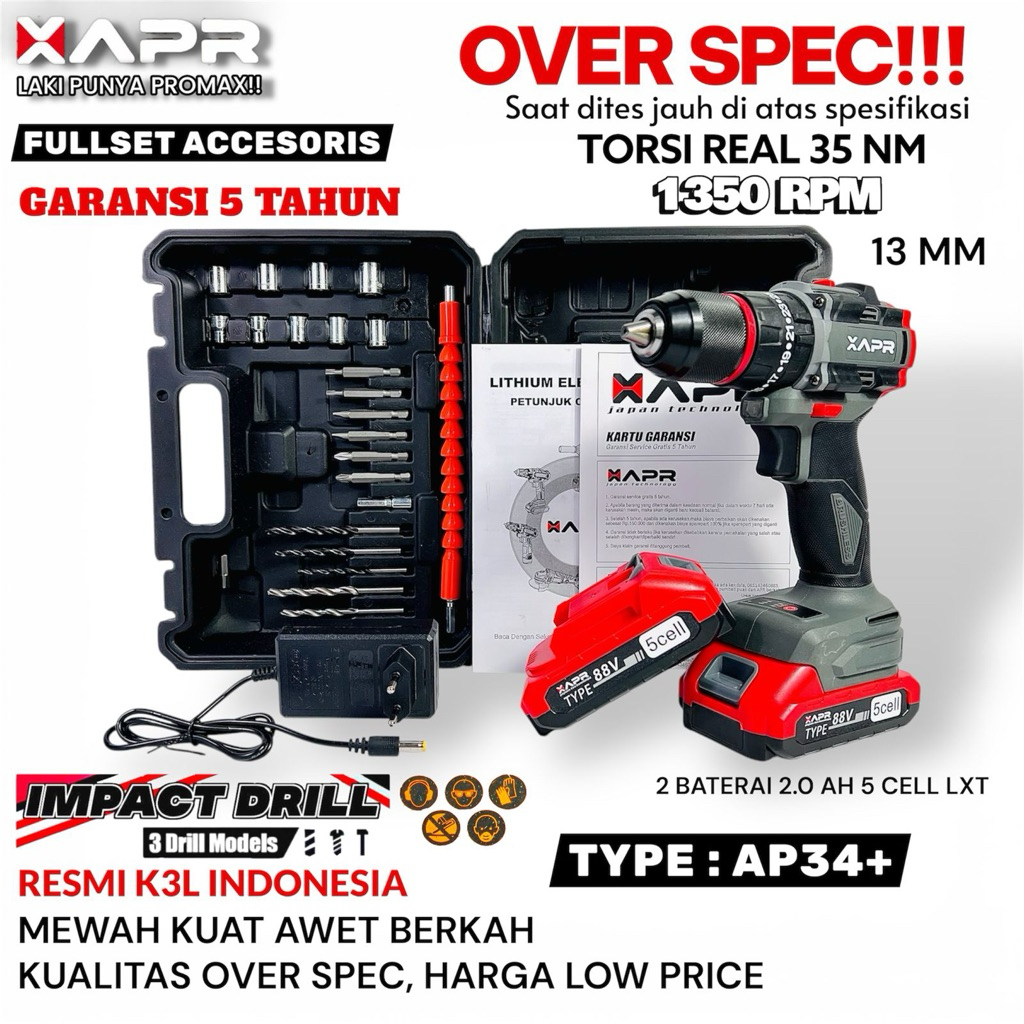 Jual APR Raja Bor Impact Drill BRUSHLESS TYPE AP34+ 13mm Keyless Auto ...