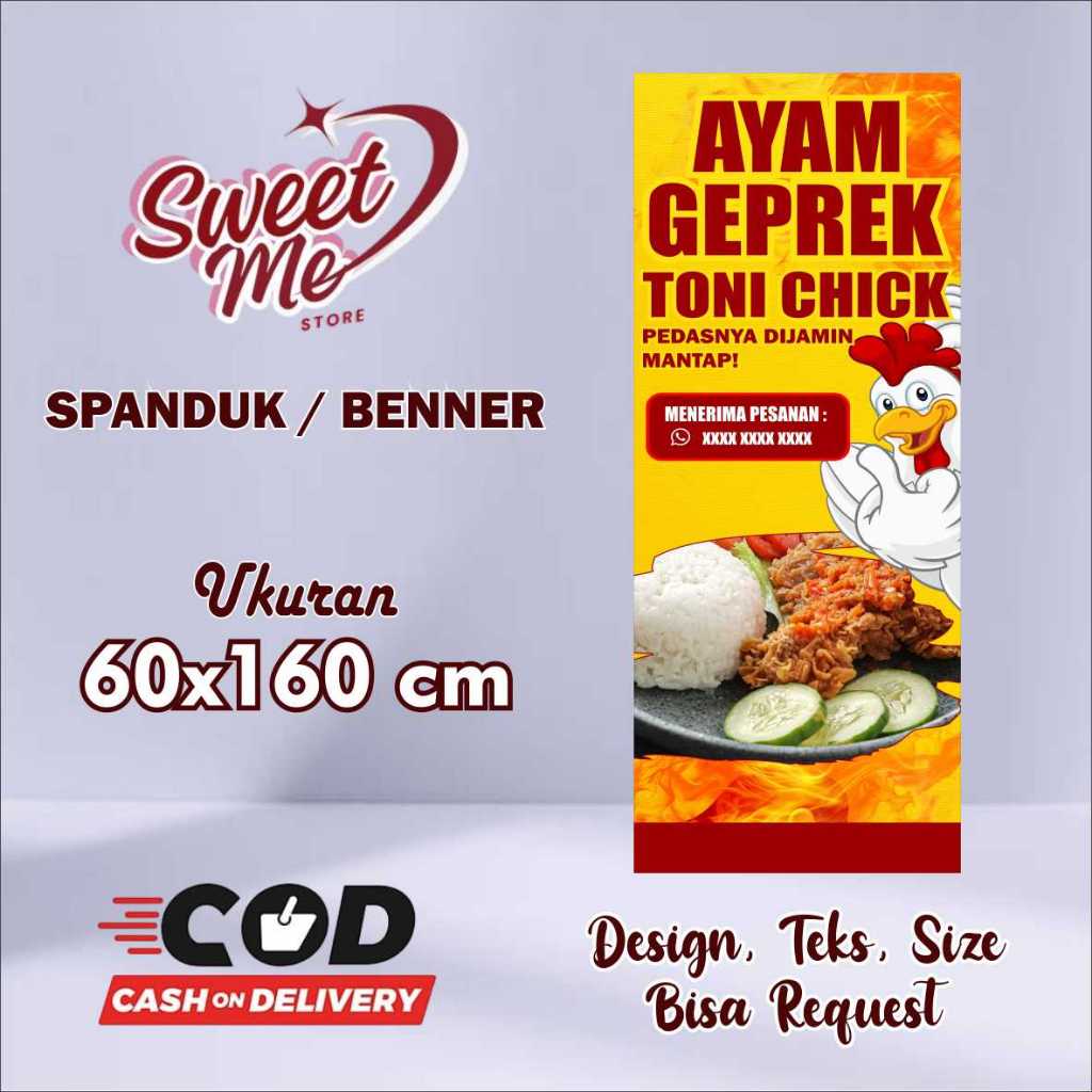 Jual spanduk benner ukuran 60x160 cm ayam geprek toni free custom ...