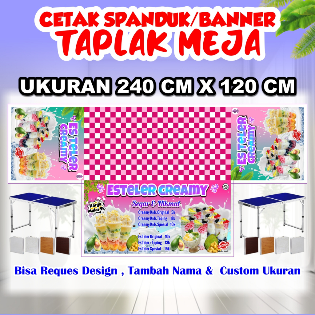 Jual Spanduk Banner Taplak Meja Viral Custom Design Ukuran 240 cm x 120 ...
