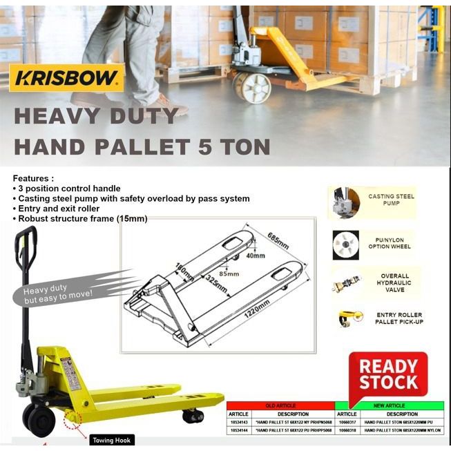 Jual Hand Pallet 5 Ton Krisbow 685 x 1220MM Roda Nylon Krisbow | Shopee ...
