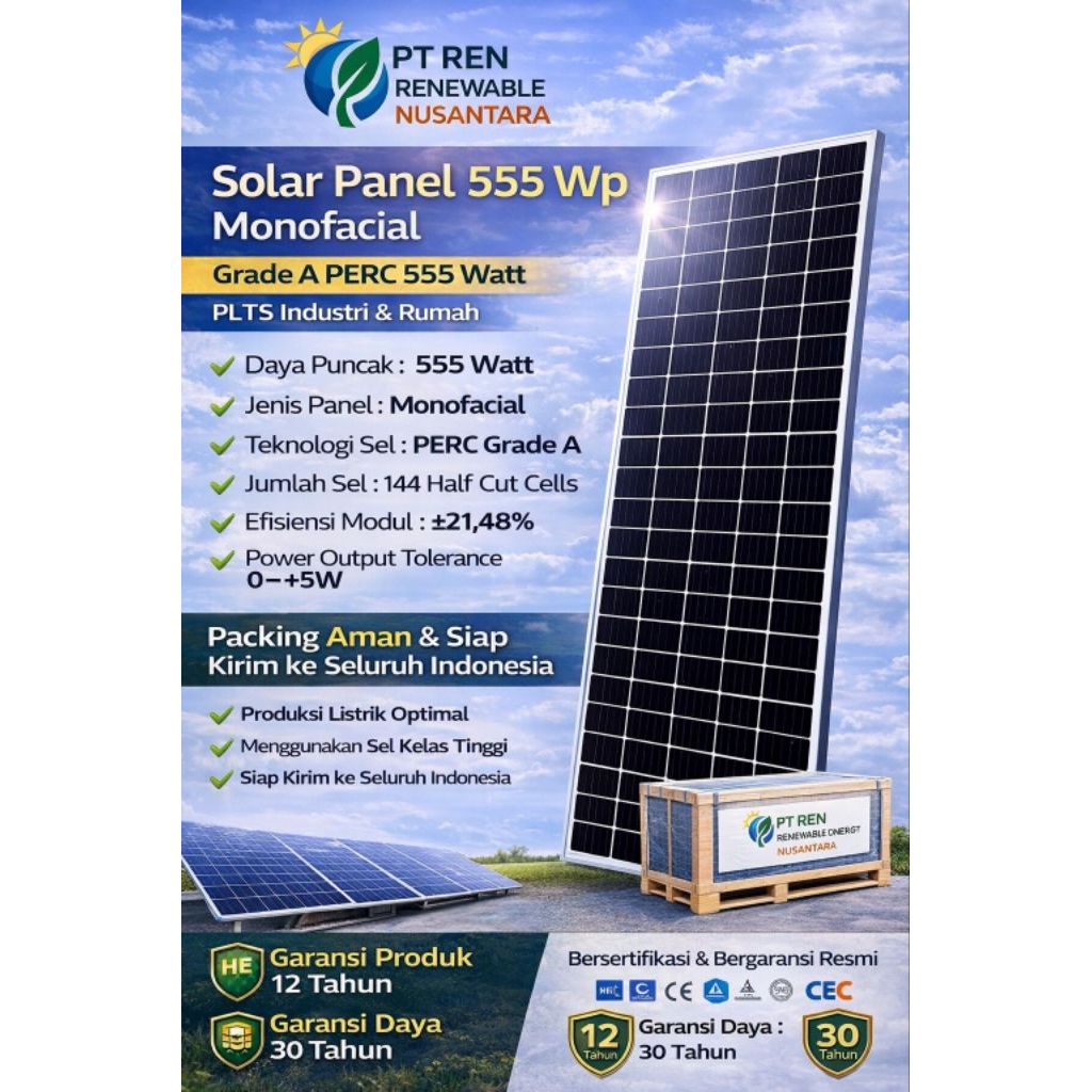 Jual SOLAR PANEL 555 WP MONOFACIAL| Panel Surya 555 watt|PLTS ATAP ...