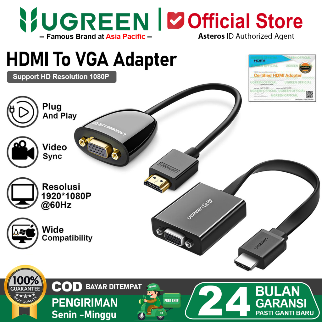 Jual UGREEN VGA To HDMI Converter Adapter HD 1080p With Audio Plug And ...