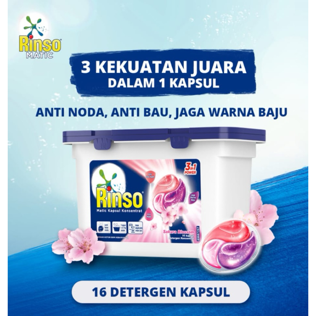 Jual Rinso Matic Detergen Kapsul 3in1 Sakura Blossom Isi 16 Kapsul ...