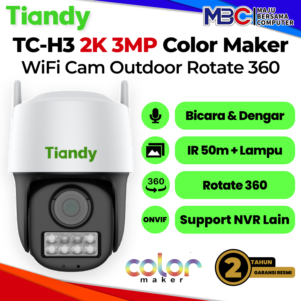 Jual CCTV Wifi Tiandy TC-H3 2K 3MP Rotate 360 Outdoor - Smart Camera ...