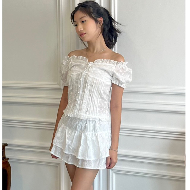 Jual READY STOCK Amelia Puff Lace Top - Blouse Broderie Putih Wanita ...