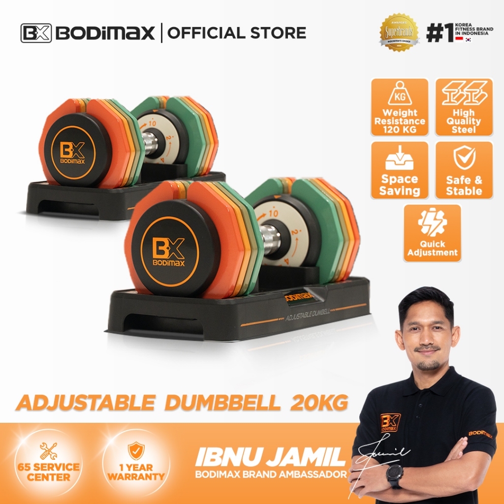 Jual BODIMAX Dumbbell Set Adjustable 20kg / Alat Latihan Beban / Weight ...