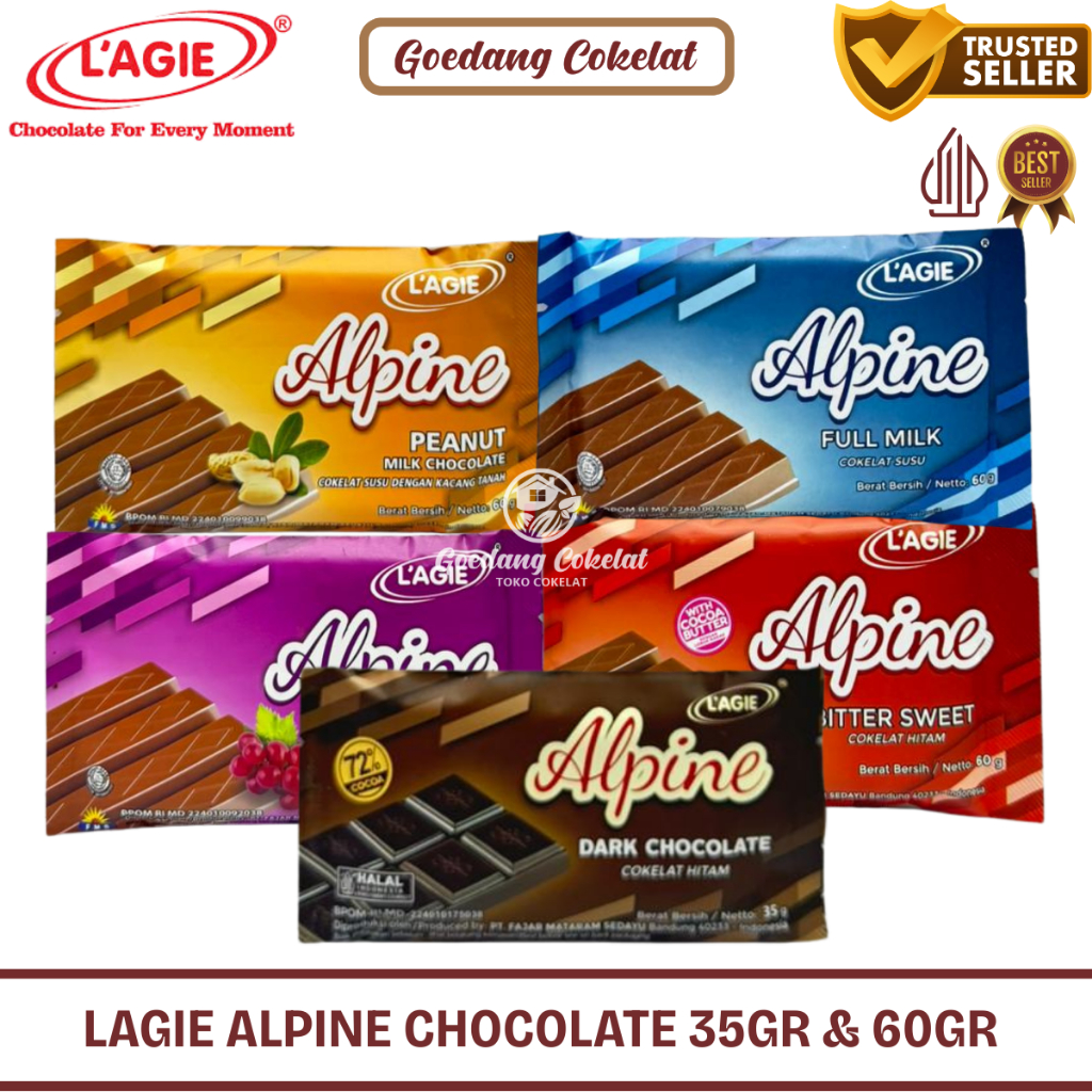 Jual Lagie Alpine Chocolate 35g/60g - Coklat Susu Kismis Peanut Dark ...