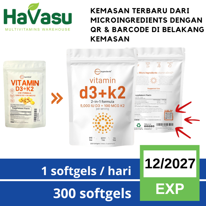 Jual Micro Ingredients Microingredients Vitamin D3 5000IU K2 100MCG 300 ...