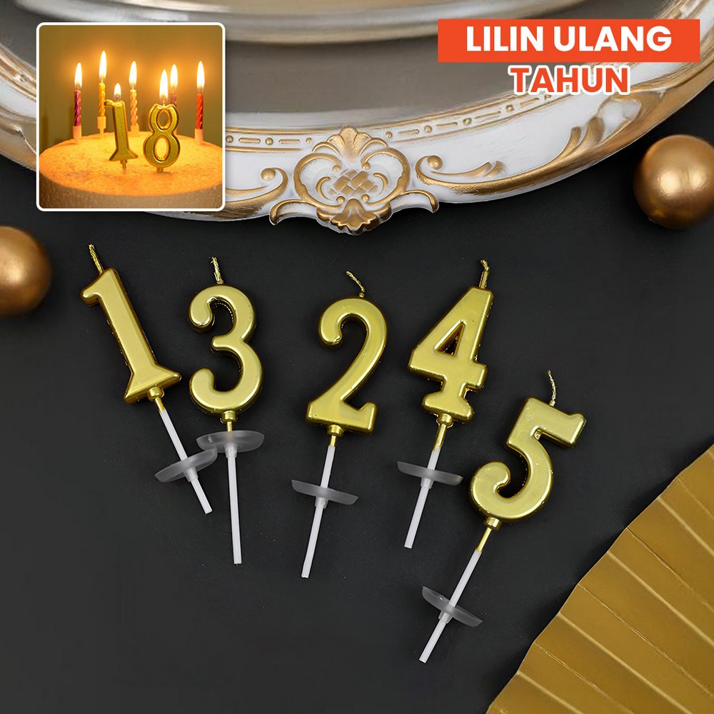 Jual Lilin Angka Gold 0-9 Hiasan Kue Ultah / Lilin Ulang Tahun Emas ...