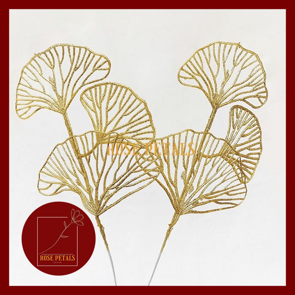 Jual Hiasan Imlek Gold Shell Leaf Daun Ginkgo Emas Bunga Glitter ...