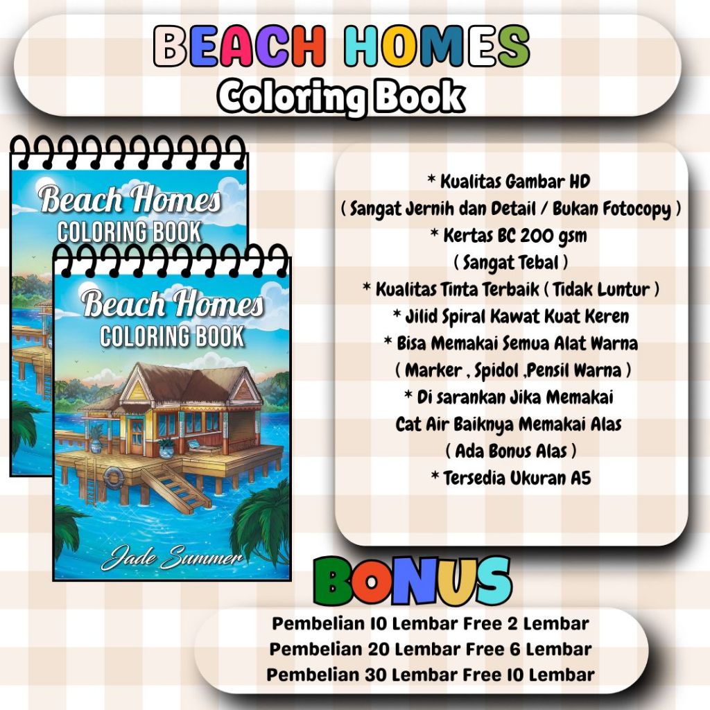 Jual Beach Homes Coloring Book Buku Mewarnai Anak Remaja Dewasa Murah ...