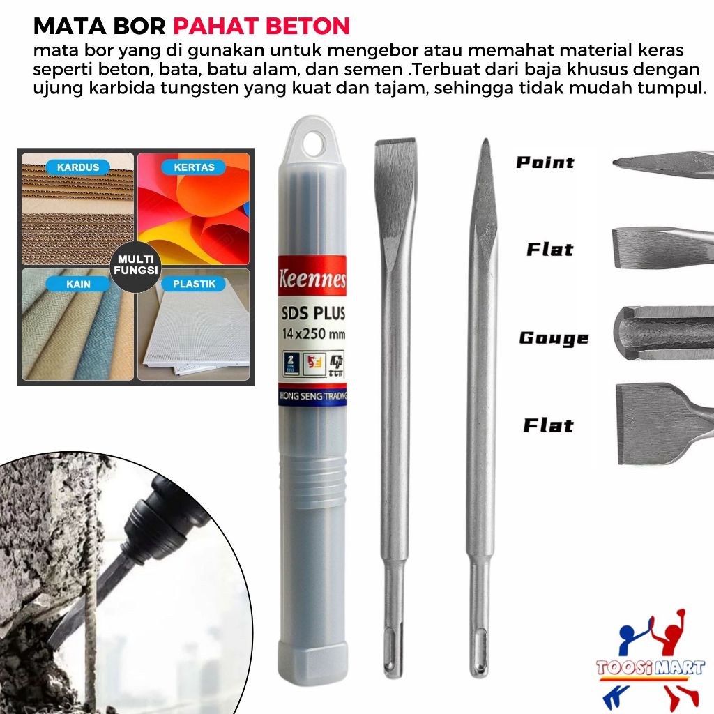 Jual Mata Bor Bobok Beton SDS PLUS Point Flat Chisel / mata Bor Bobok ...