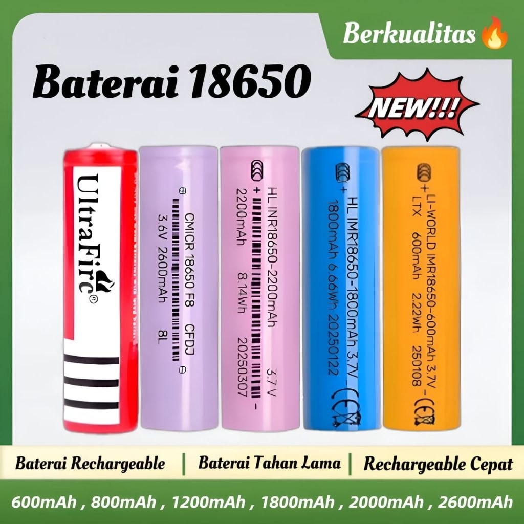 Jual Baterai Rechargeable 18650 Baru / Batre Lithium 18650 2600mAh ...