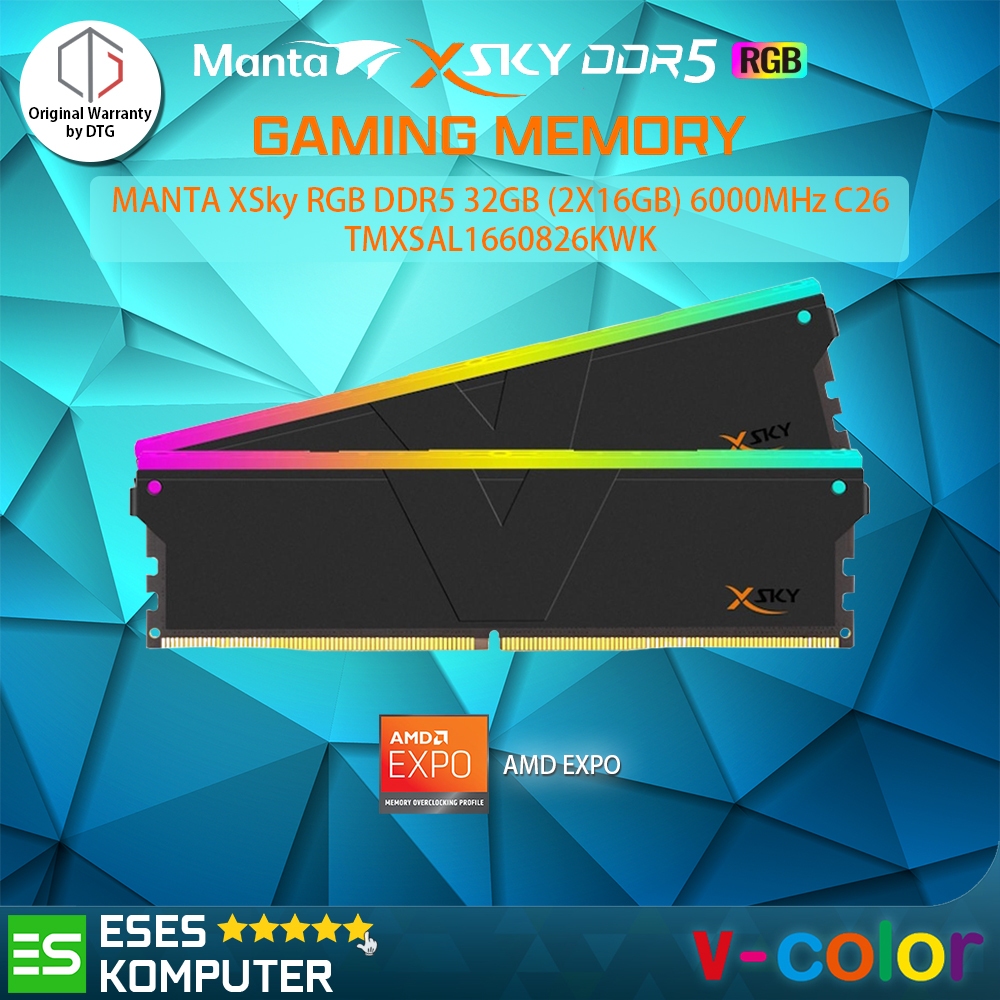 Jual RAM v-color DDR5 Manta XSky RGB 32GB (2x16GB) DRAM 6000MHz CL26 ...