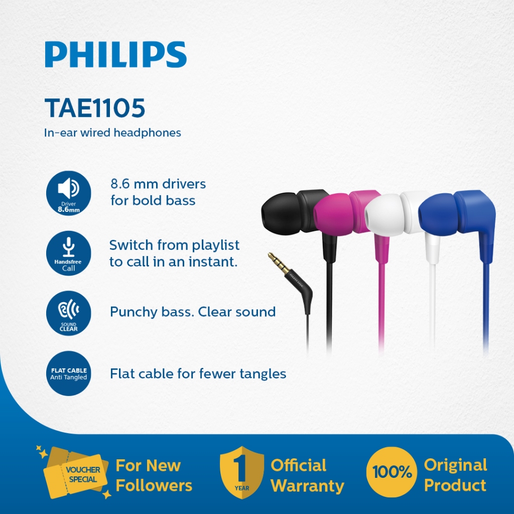 Jual Philips TAE1105 In-ear wired headphones / Earphone TAE 1105 ...