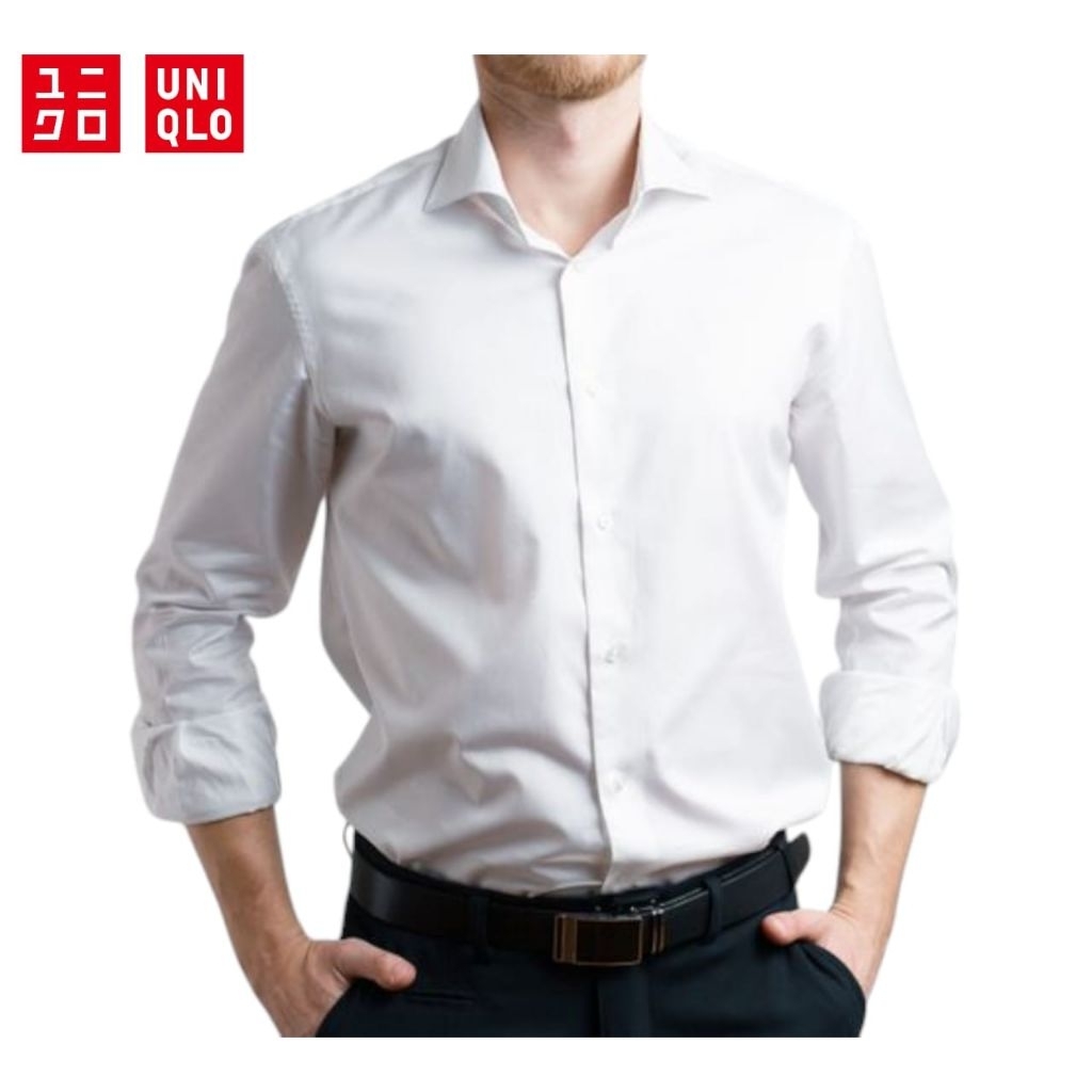 Jual Kemeja pria Uniqlo Putih Polos Lengan Panjang Model Slimfit ...