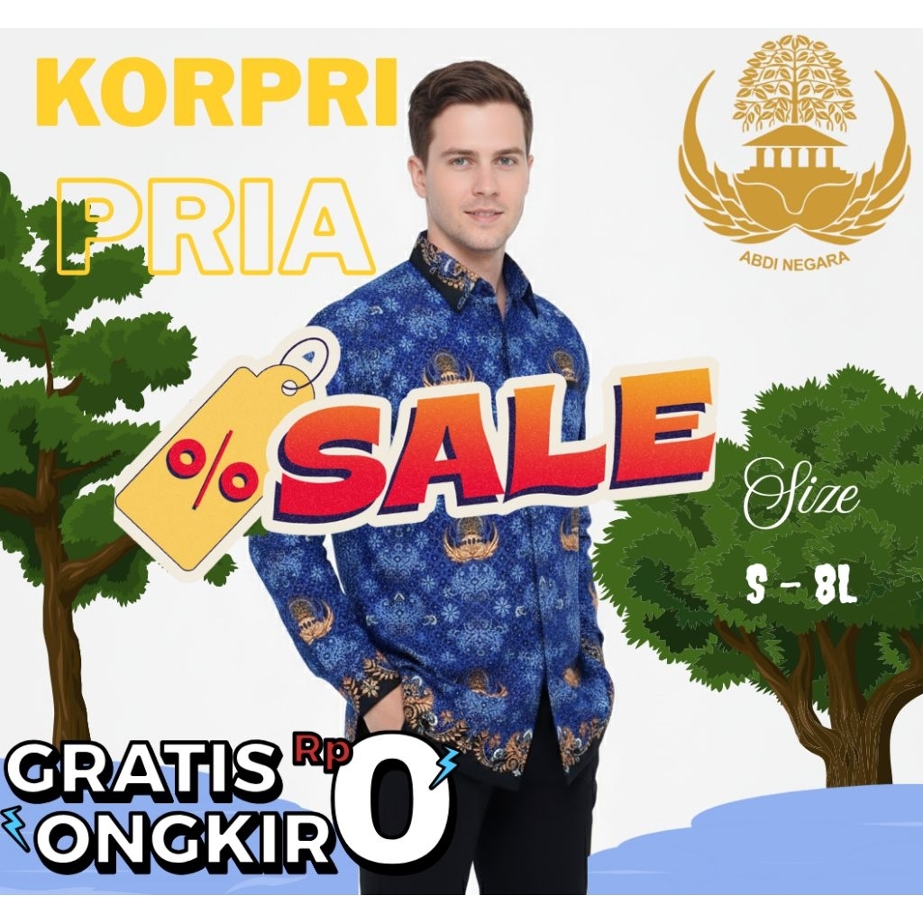 Jual Batik KORPRI PRIA 2025 sesuai Aturan permendagri Bahan Katun C40s ...