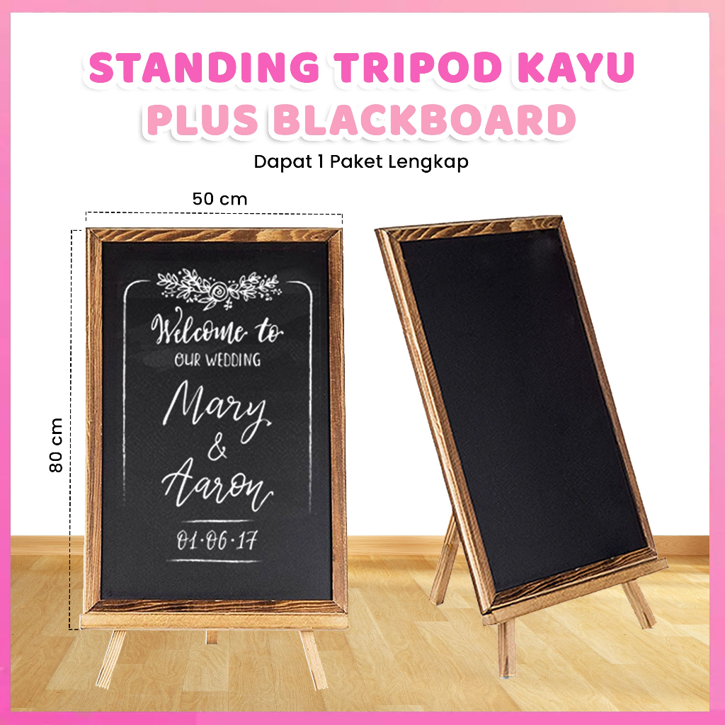 Jual Papan Tulis Hitam Blackboard Kayu + Tripod Stand 50x80cm Untuk ...