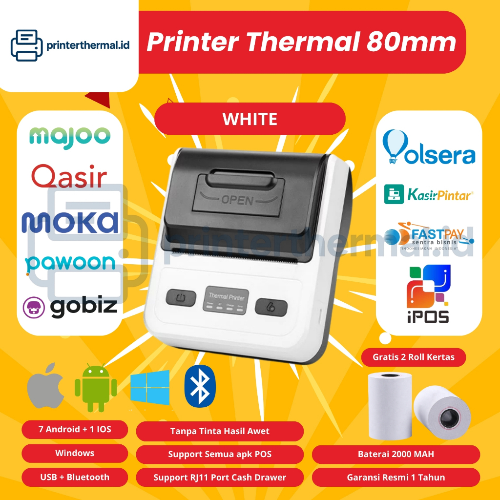 Jual Printer Thermal 80MM Bluetooth + USB Cetak Resi Alamat Kasir Nota ...