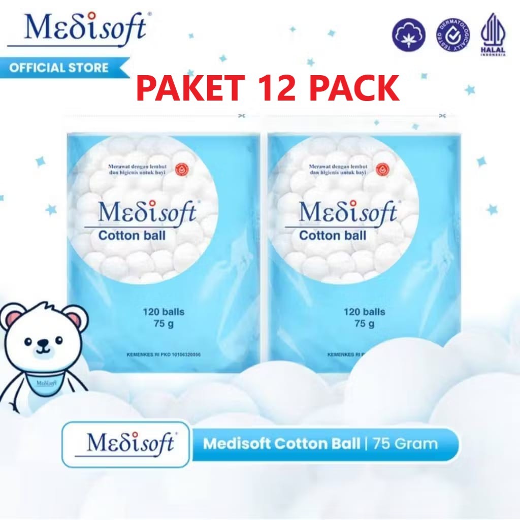 Jual PAKET 12pack MEDISOFT Cotton Ball Biru - 120 Balls 75g | Kapas ...