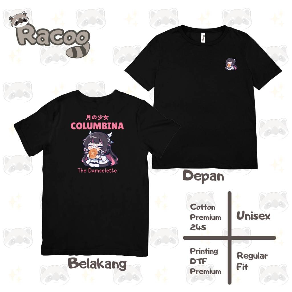 Jual Kaos Columbina "Damselette" Genshin Impact bahan katun premium 100 ...