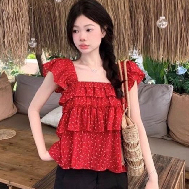 Jual Yumi Top / Blouse merah / Baju wanita / Atasan Cantik / Korean Top ...