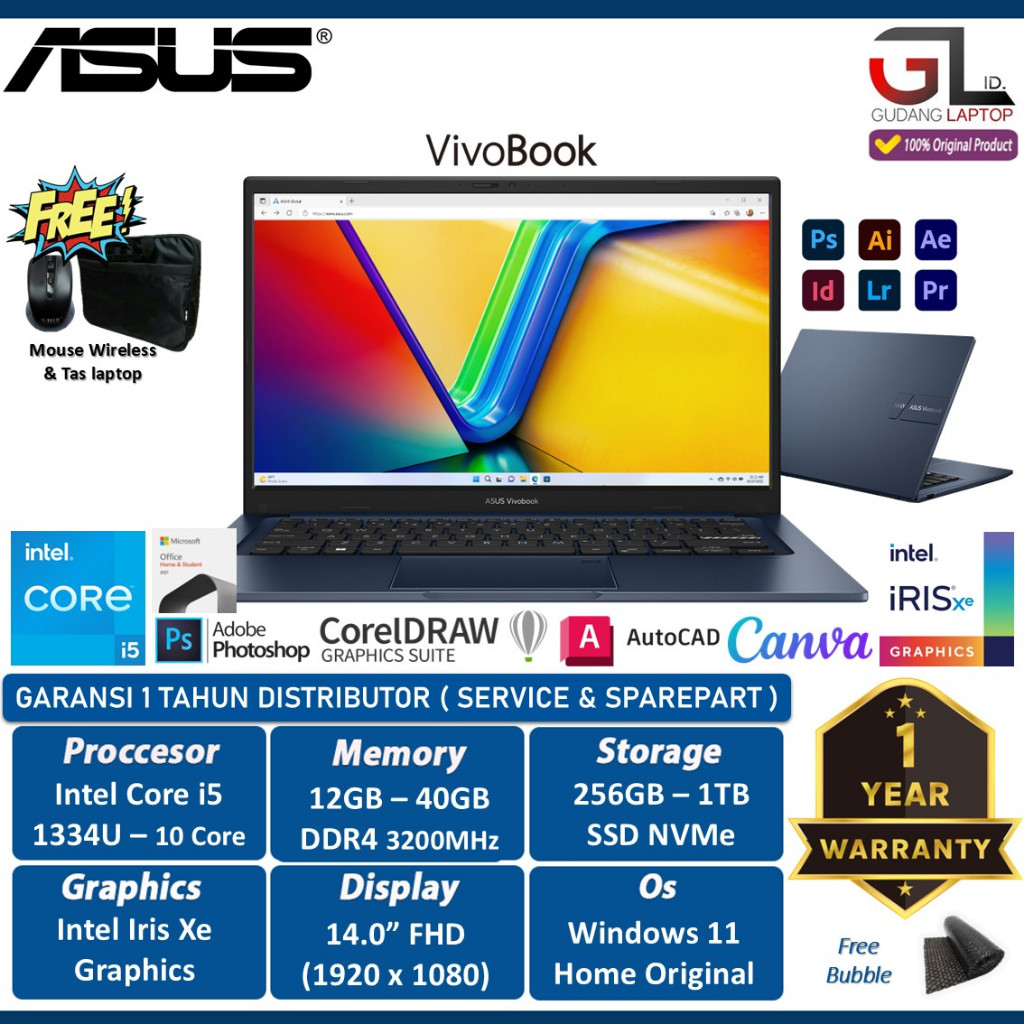 Jual Asus Vivobook 14 X1404VA Intel Core i5 1334U 40GB 1TB SSD FHD ...