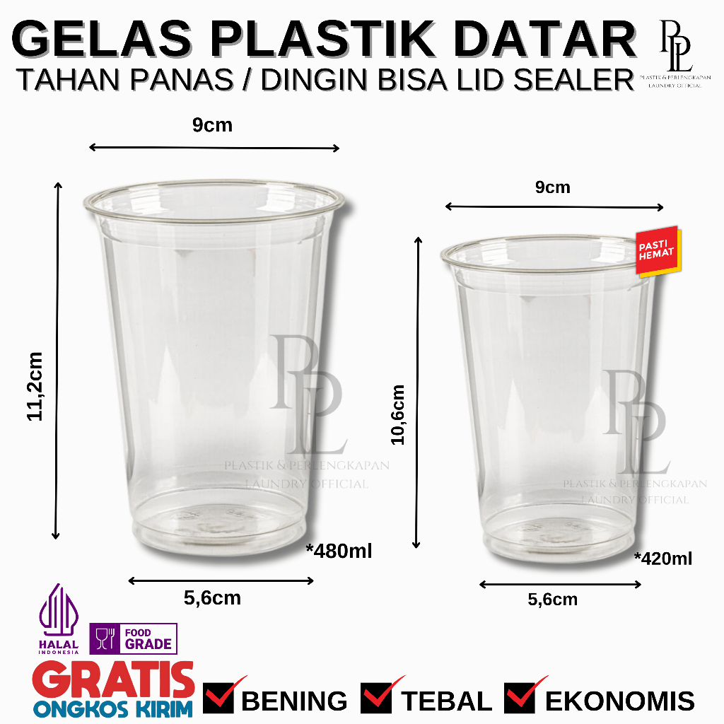Jual [50 PCS] 1 PACK Gelas Plastik 16oz DATAR 450 ml | Gelas Plastik ES ...