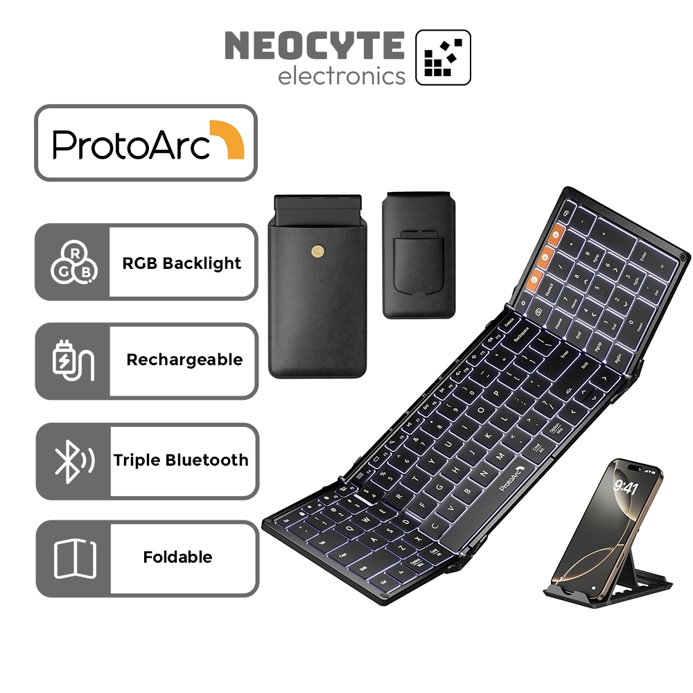 Jual Keyboard Lipat Wireless ProtoArc XK01 Plus Foldable RGB Backlit ...