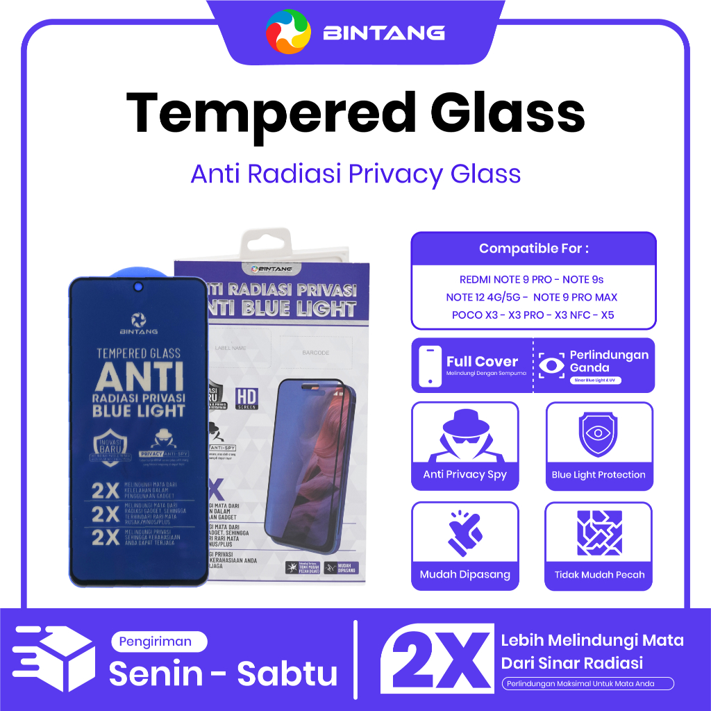 Jual BINTANG Tempered Glass Anti RADIASI PRIVASI Anti Bluelight ...