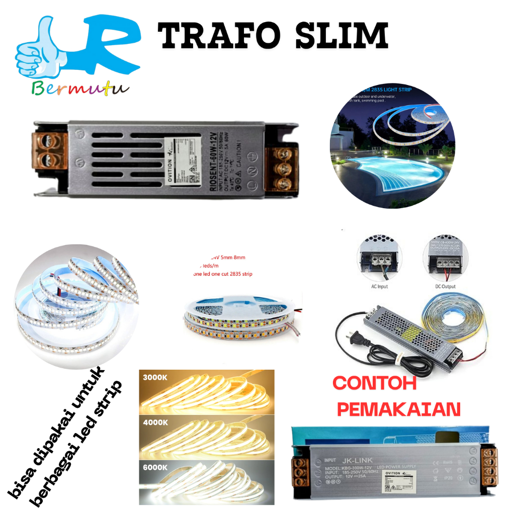 Jual Trafo Slim 12V - 24V 60W 120W 180W POWER SUPPLY SLIM DC 5A 10A 15A ...