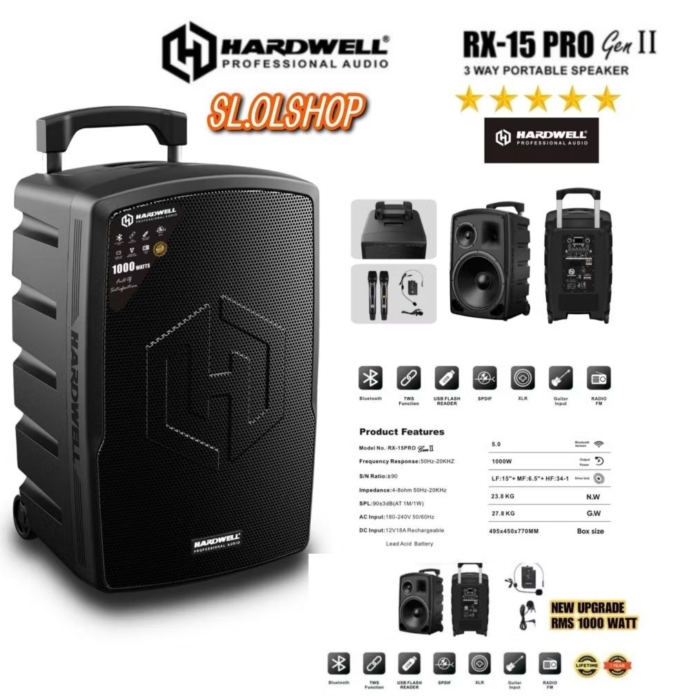 Jual New Speaker Portabel Hardwell RX 15 Pro RMS 1000W/Bluetooth Usb ...