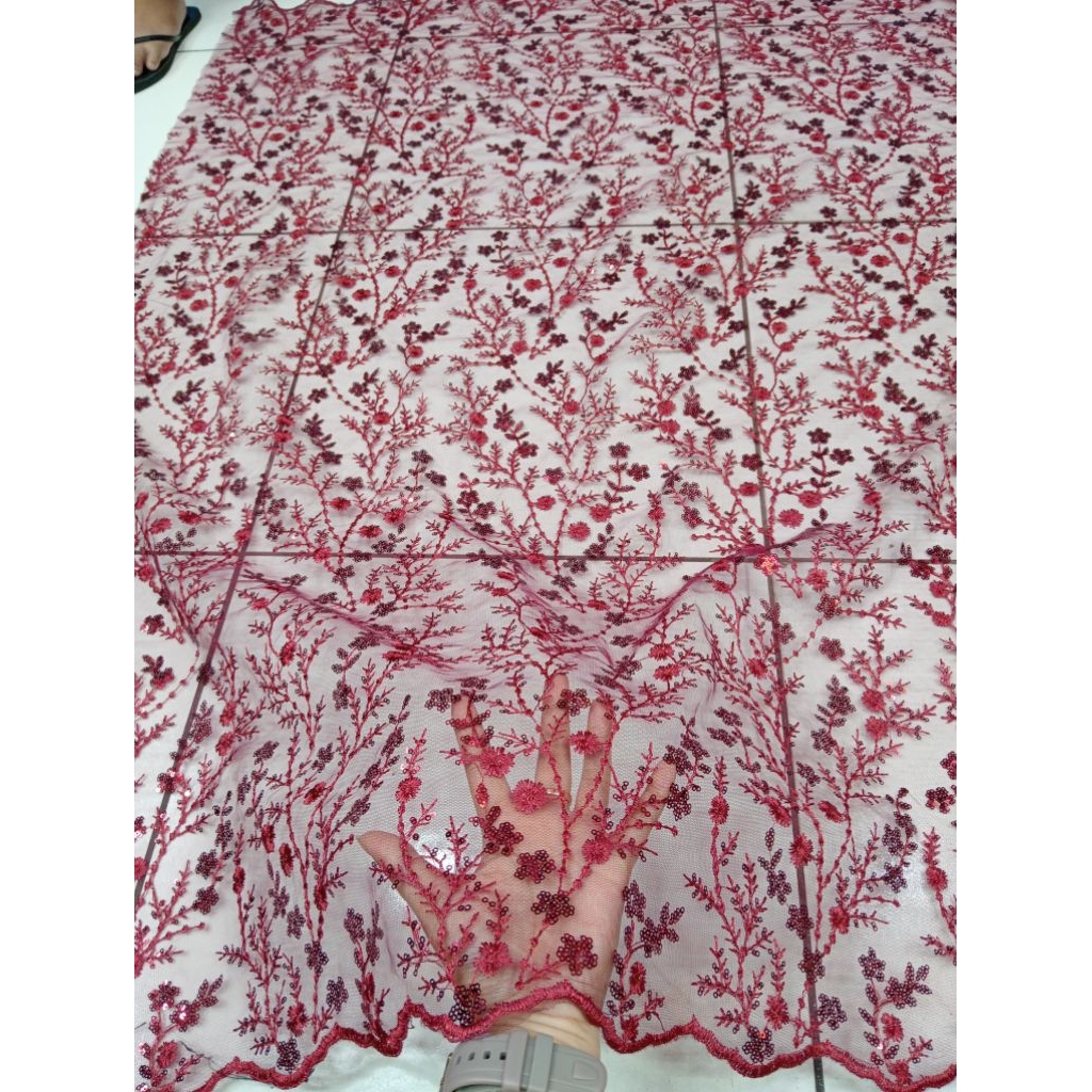 Jual BAHAN KAIN TILE BORDIR PAYET AKAR MERAMBAT | Shopee Indonesia