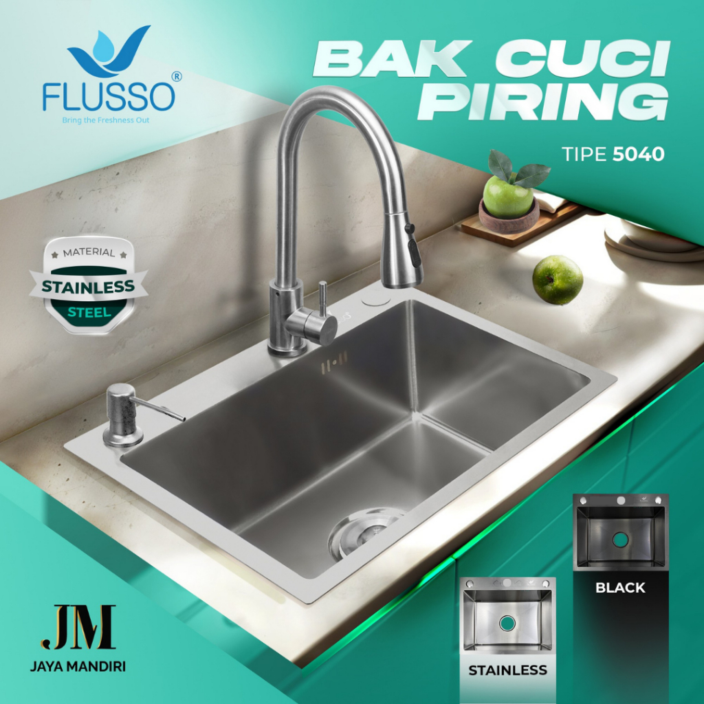 Jual Flusso Kitchen Sink Wastafel Cuci Piring Stainless Ukuran 50 x 40 ...
