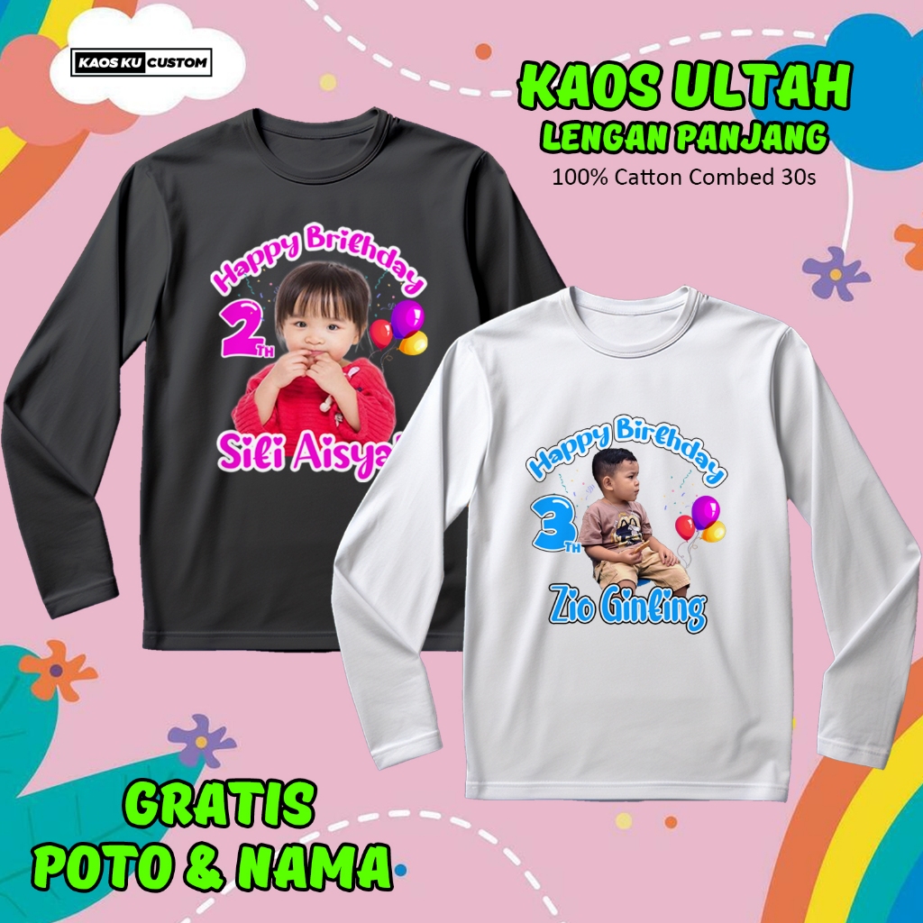 Jual Kaos Lengan panjang Ulang Tahun Anak Bisa Riques Poto\Nama Dan ...