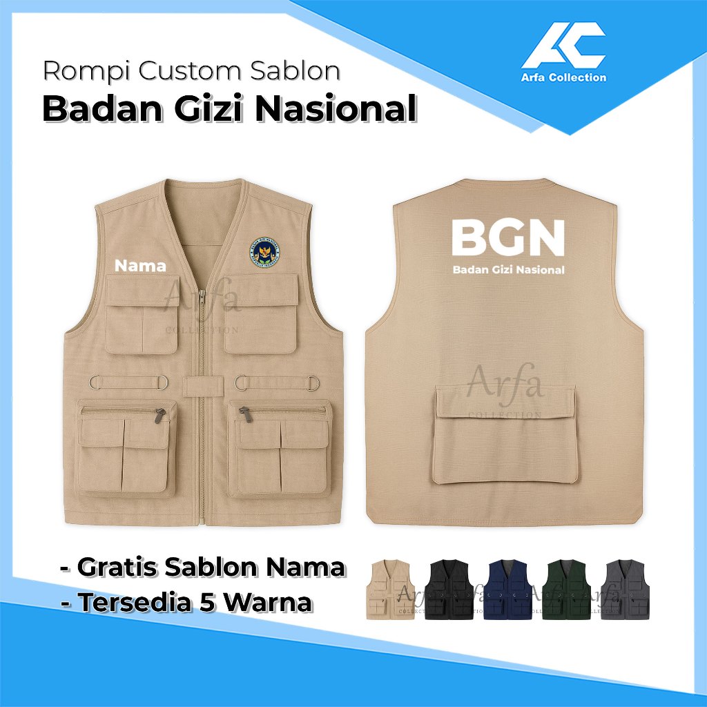 Jual Rompi Dewasa Custom Sablon Badan Gizi Nasional Vest Lapangan BGN ...